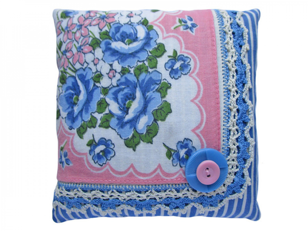 Vintage Handkerchief Sachet: Blue Roses | Primrose Design